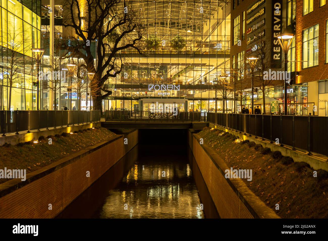 Gdansk Poland - April 2022. Forum gallery shopping mall at night ...