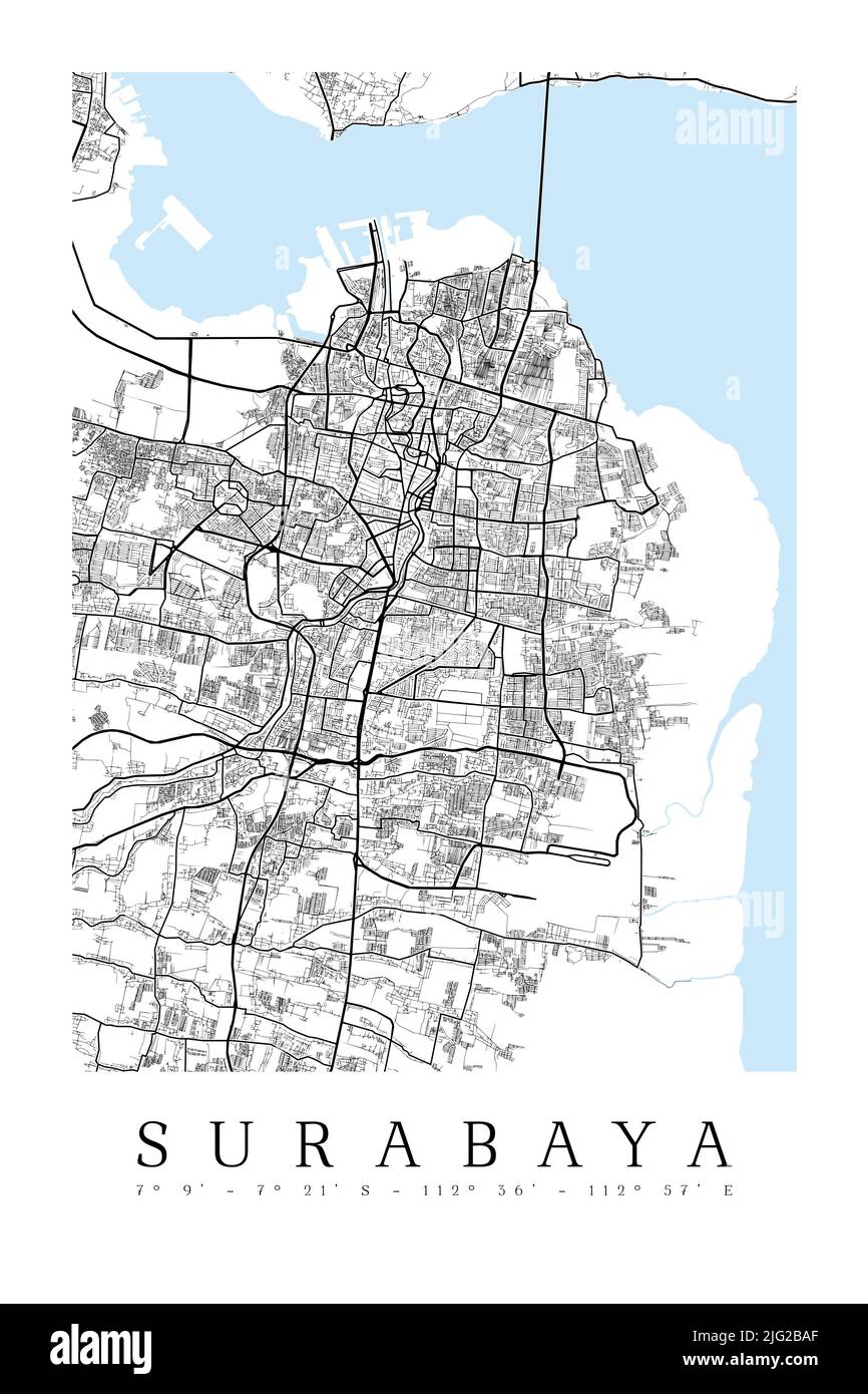 Surabaya City Map Poster Design Vector. Minimalist City Map Poster ...