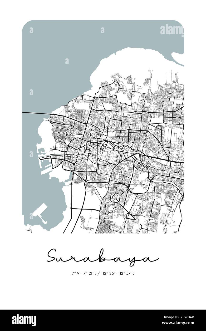 Surabaya City Map Poster Design Vector. Minimalist City Map Poster ...