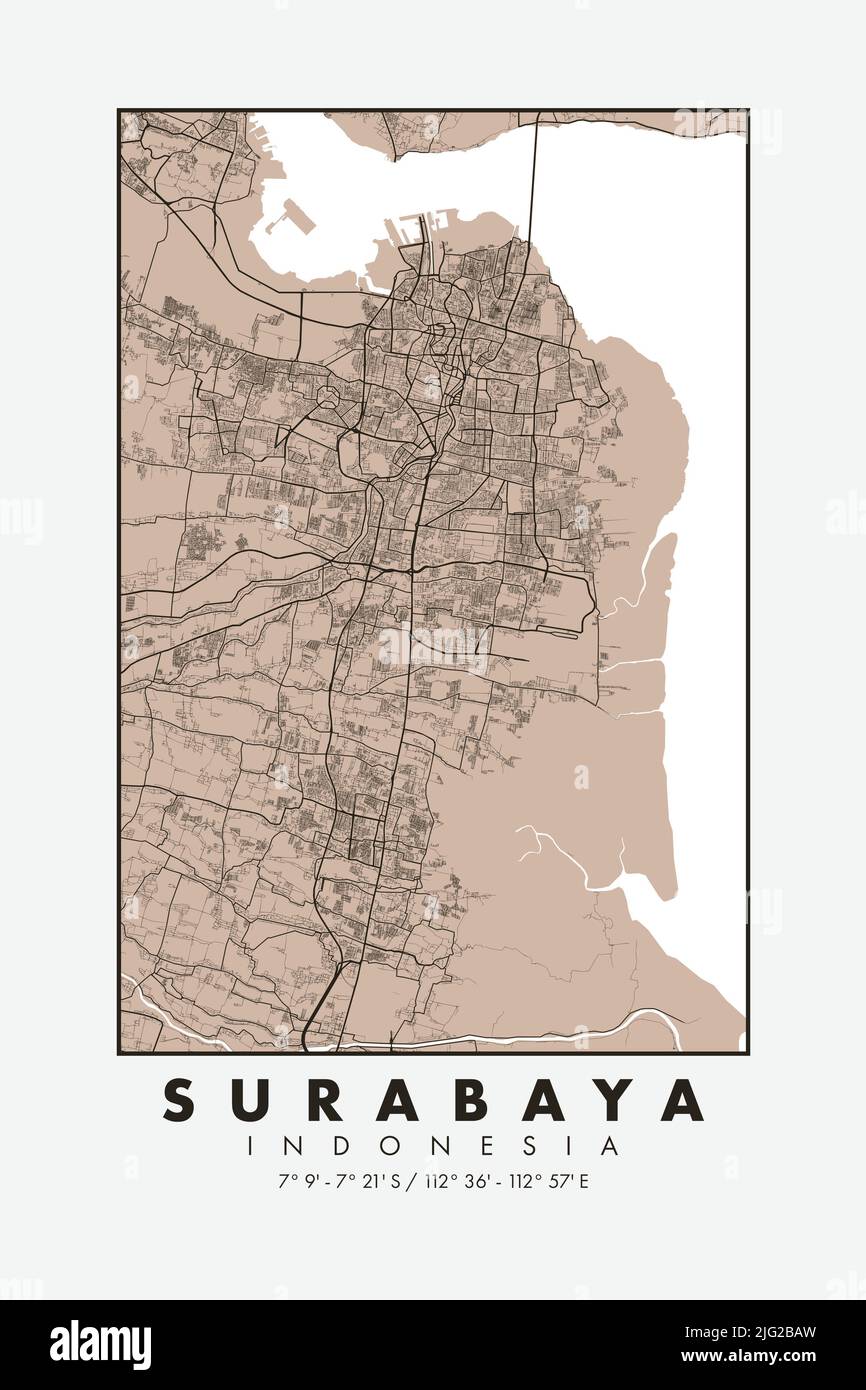 Minimalist Surabaya City Map Wall Decoration. Surabaya is one of the ...