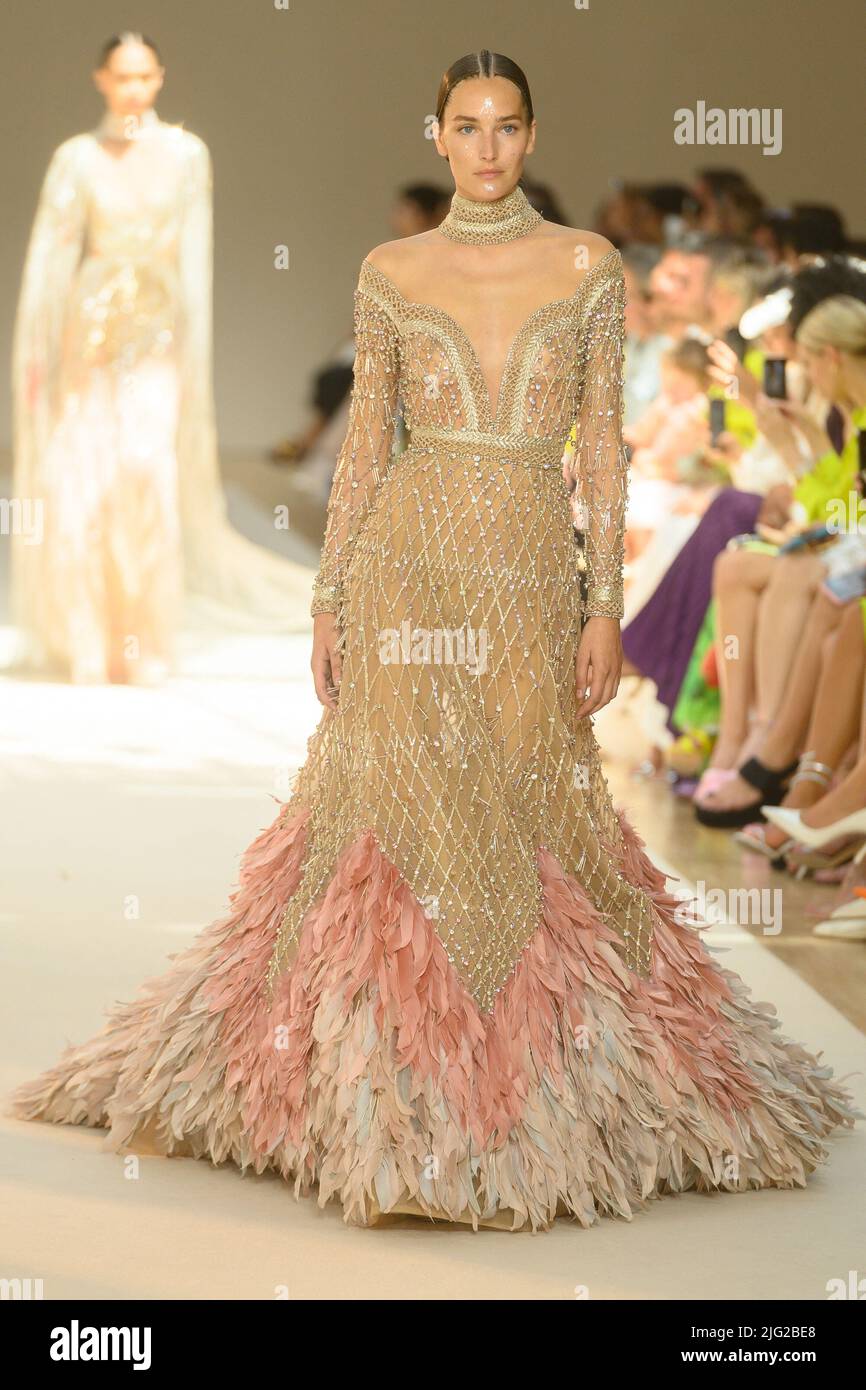 A model walks the runway during the Elie Saab Haute Couture Fall Winter ...