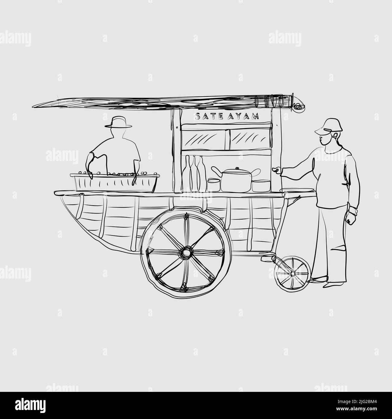 Vector illustration of Indonesian street food cart, meatballs, soup ...
