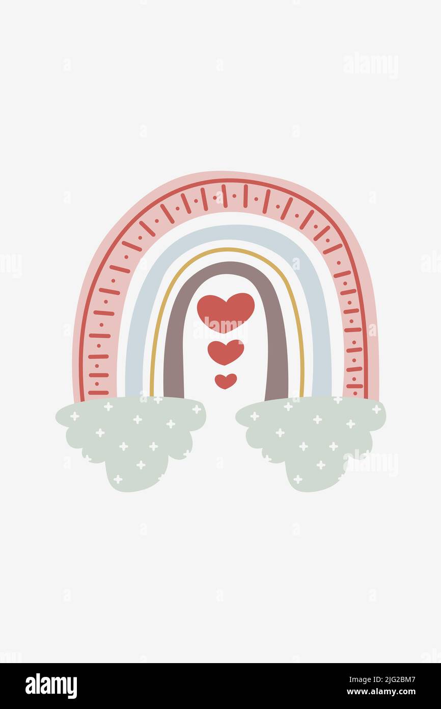 Cute Scandinavian Boho Rainbow Poster. Rainbow Wall Decor Vector Stock ...