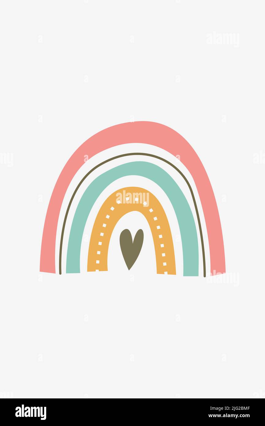 Cute Scandinavian Boho Rainbow Poster. Rainbow Wall Decor Vector Stock ...