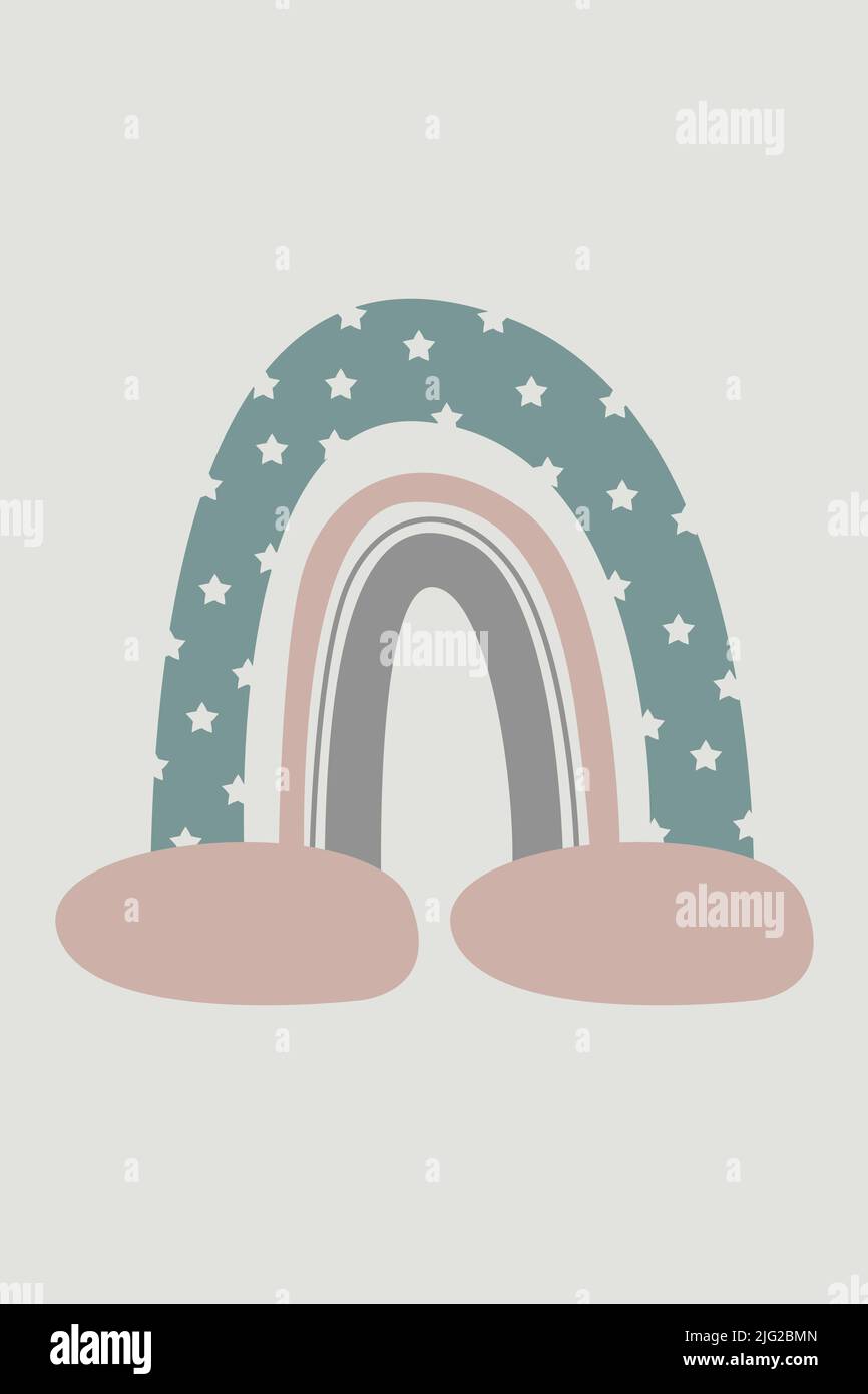 Cute Scandinavian Boho Rainbow Poster. Rainbow Wall Decor Vector Stock ...