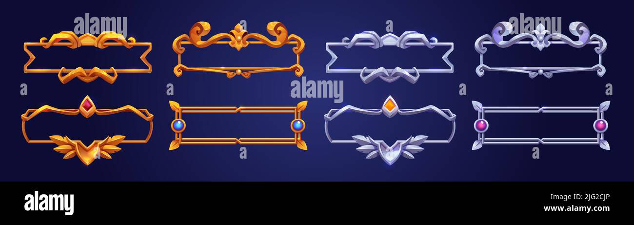 Silver and golden vintage game frames, ui medieval borders of gold or ...