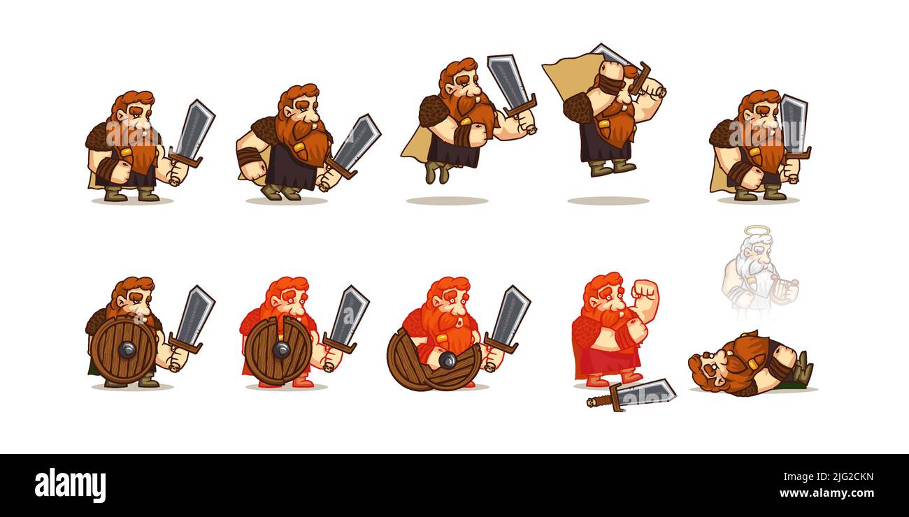 Viking cartoon character sprite sheet animation for 2d rpg game ...