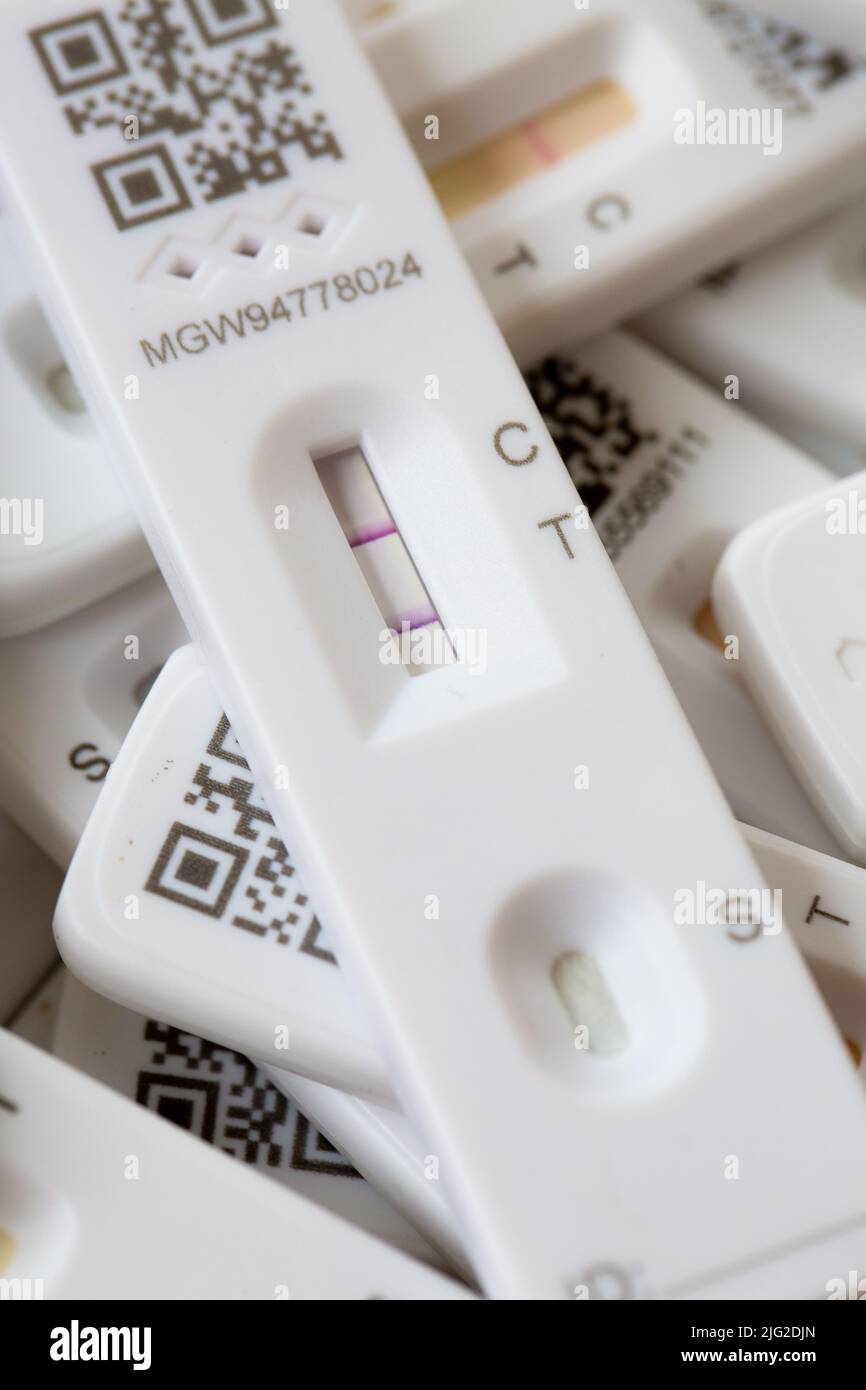 SELBY, UK - JUNE 6, 2022. A positive result for Coronavirus on a ...