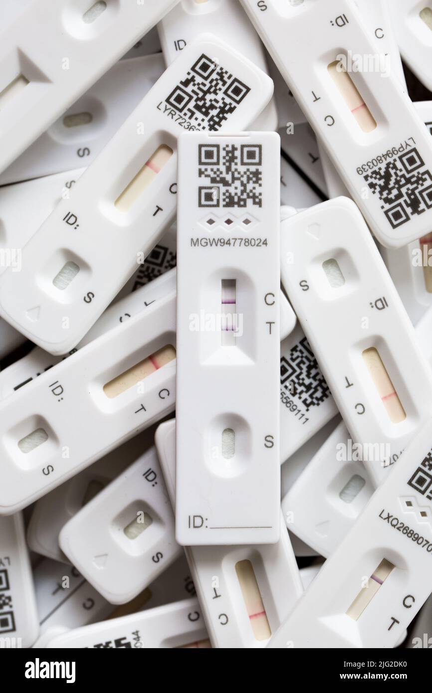 SELBY, UK - JUNE 6, 2022. A positive result for Coronavirus on a ...