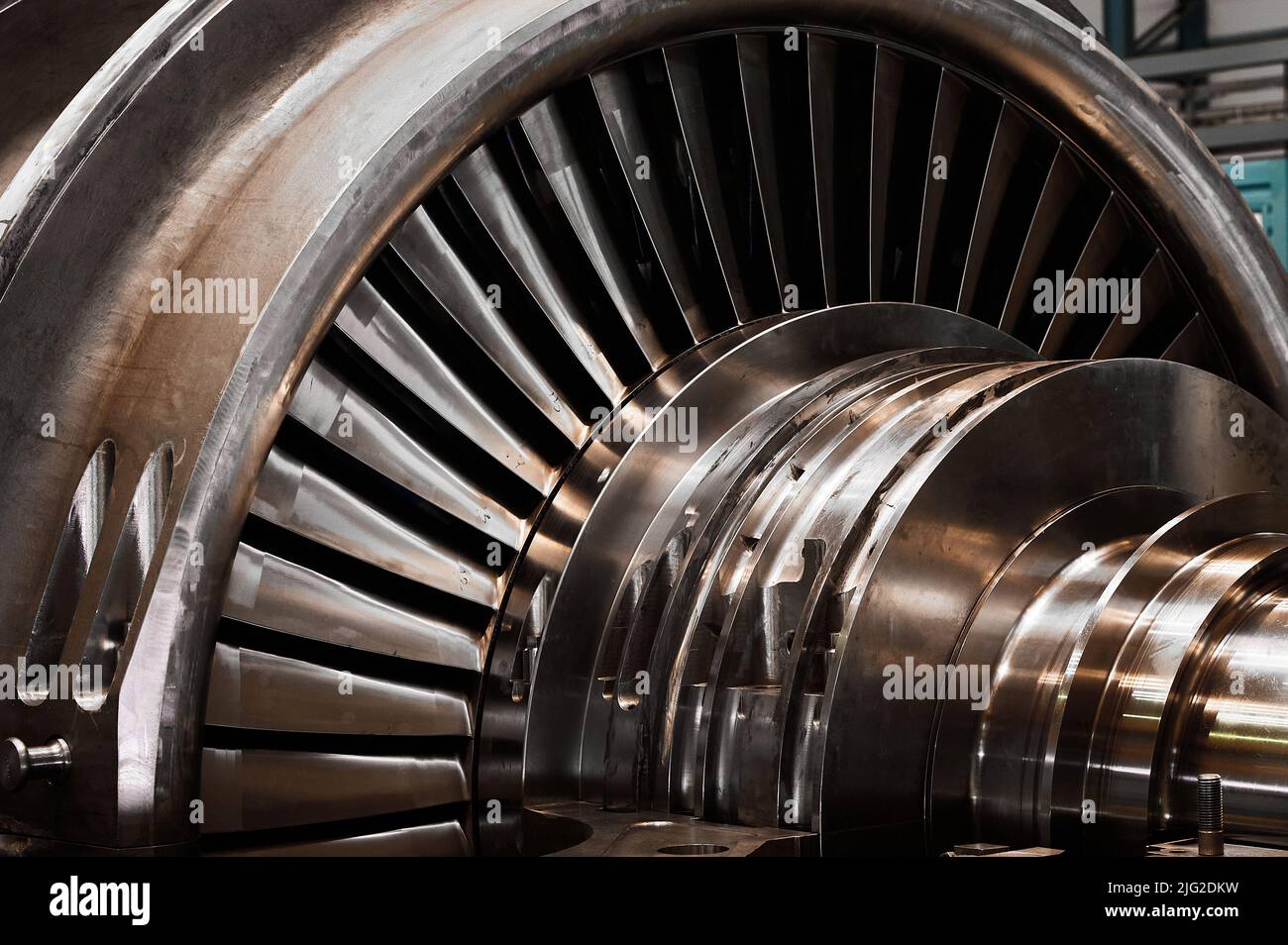 A powerful steam turbine rotor is installed in the lodgment of the ...
