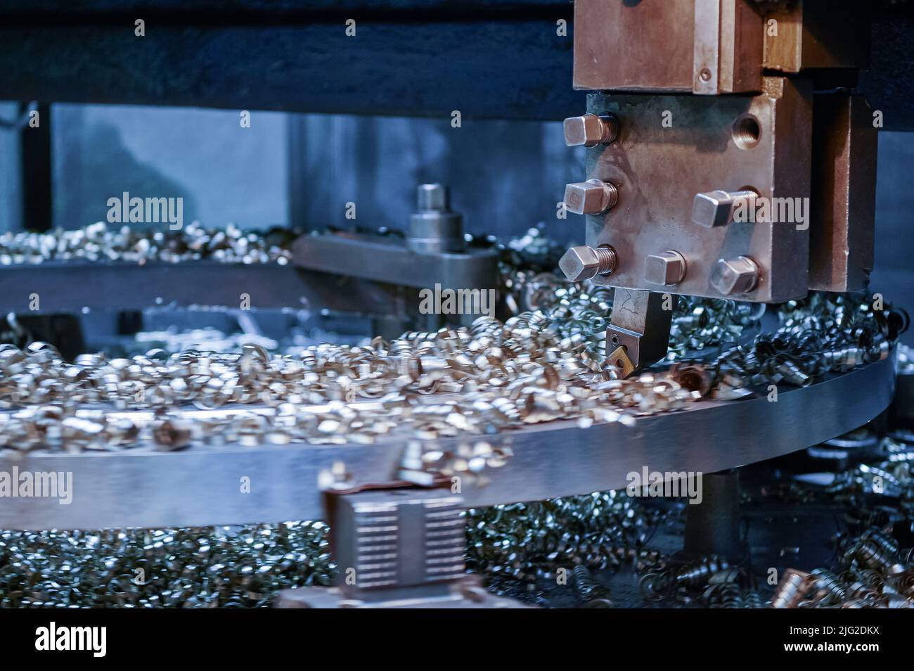 Processing metal part with boring and turning lathe machine Stock Photo ...
