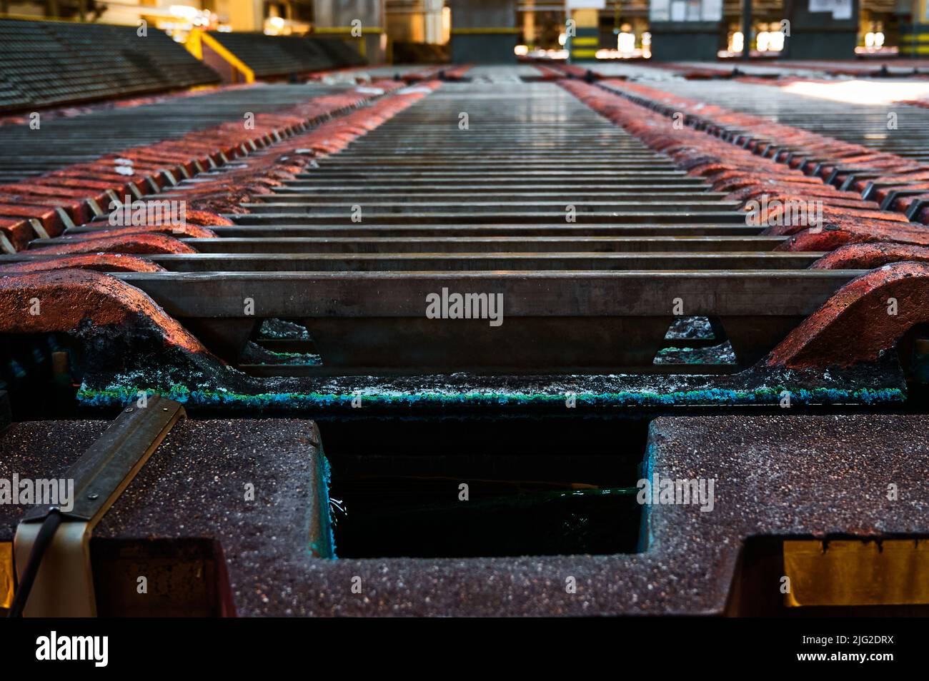 Process of copper refinement in electrolysis bath at plant Stock Photo ...