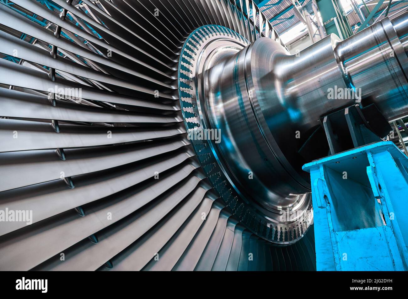 The rotor blades of a modern turbine, a close-up shot of the roots of ...