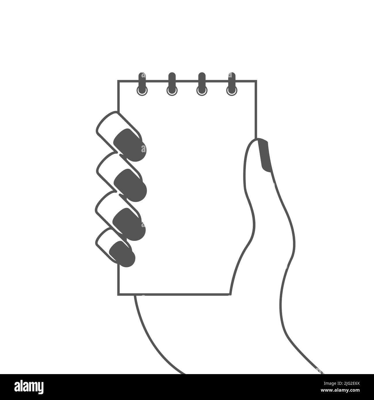 Woman hand holds a notebook on a spiral. Diary, memo label. Hand drawn ...