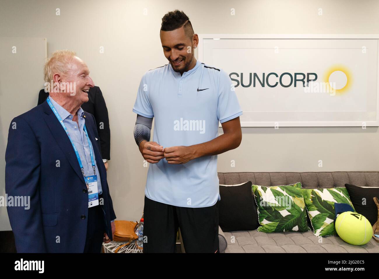 ROD LAVER, NICK KYRGIOS VISITS SUNCORP SUITE 2018 BRISBANE ...