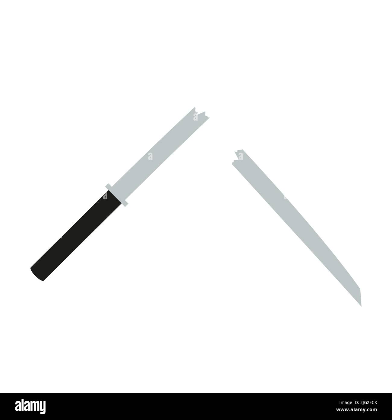 Broken sword. Defeat, loss, victory. Samurai katana cut in half. Flat ...