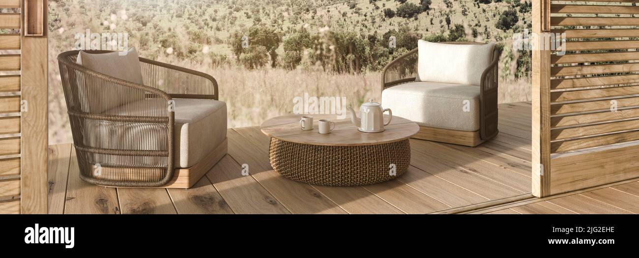 Modern interior design outdoor terrace with furniture Stock Photo - Alamy