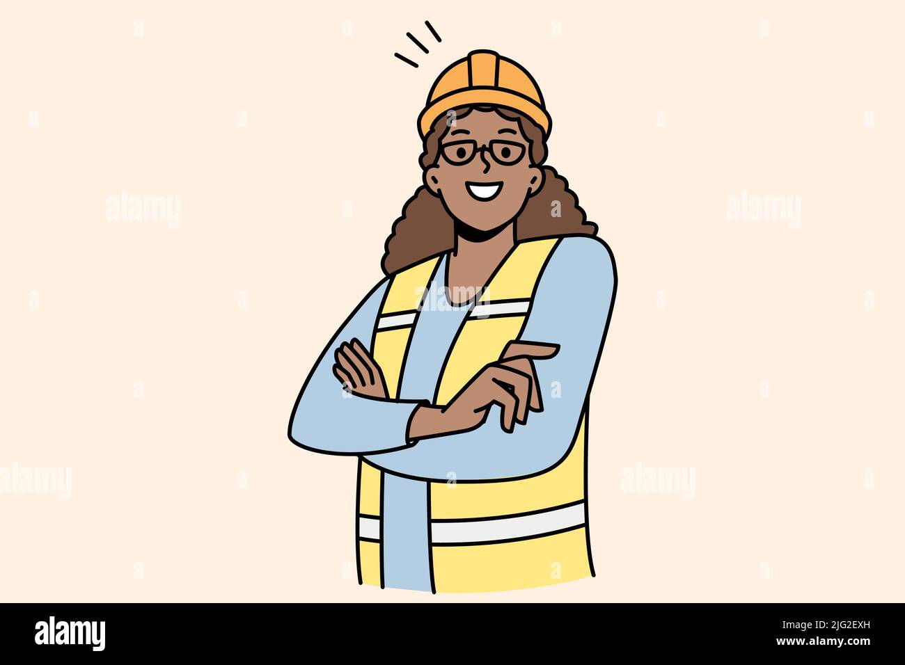 Happy African American female worker in uniform posing outdoors ...
