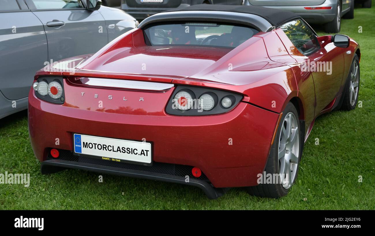 linz, austria, 06 july 2022, tesla roadster, electric powered ...