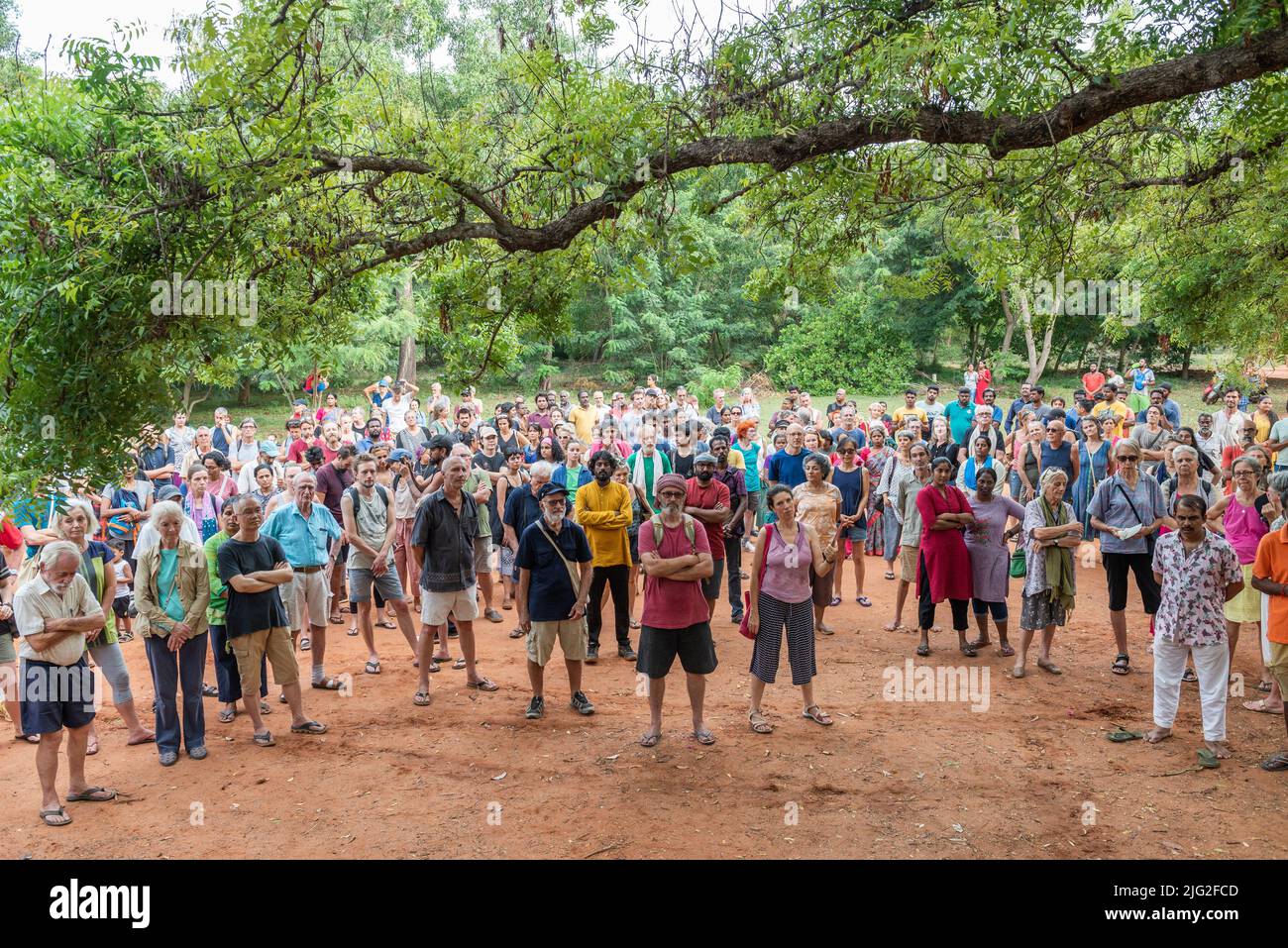 Auroville, India - 2nd July 2022: 500 aurovilians walked to the Banyan ...