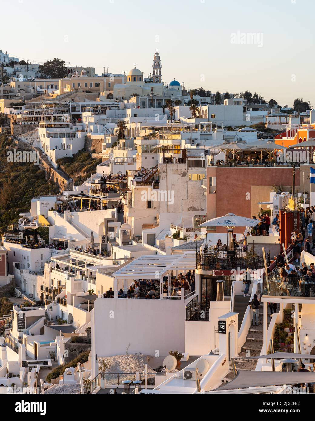 View of Fira, the main village of Santorini at sunset. Fira, Santorini ...
