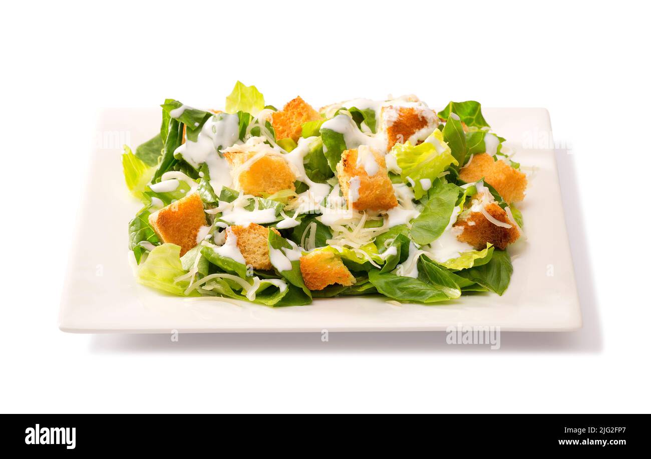 Tasty salad in white plate Cut Out Stock Images & Pictures - Alamy
