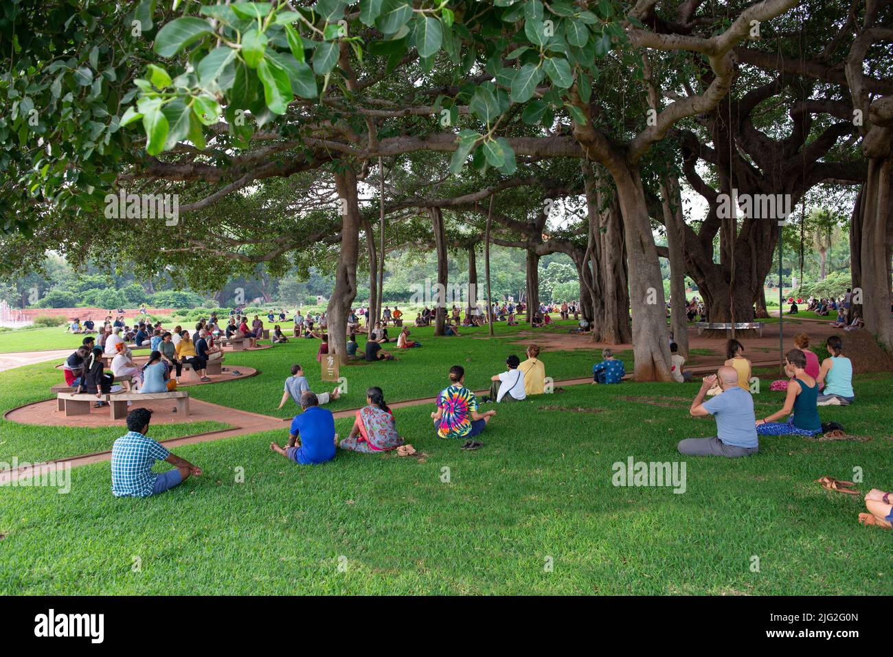 Auroville, India - 2nd July 2022: 500 aurovilians walked to the Banyan ...