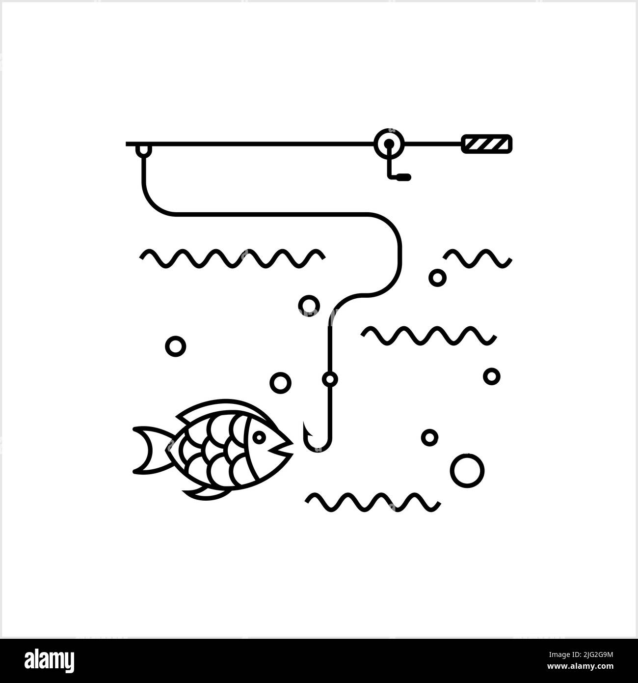 Fishing Icon, Fish Catching Activity Icon Vector Art Illustration Stock ...
