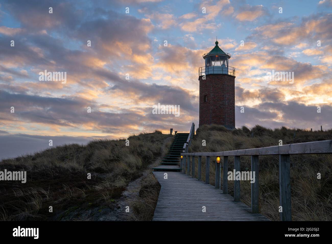 Panoramic image of Kampen lighthouse against evening sky, Sylt, North ...