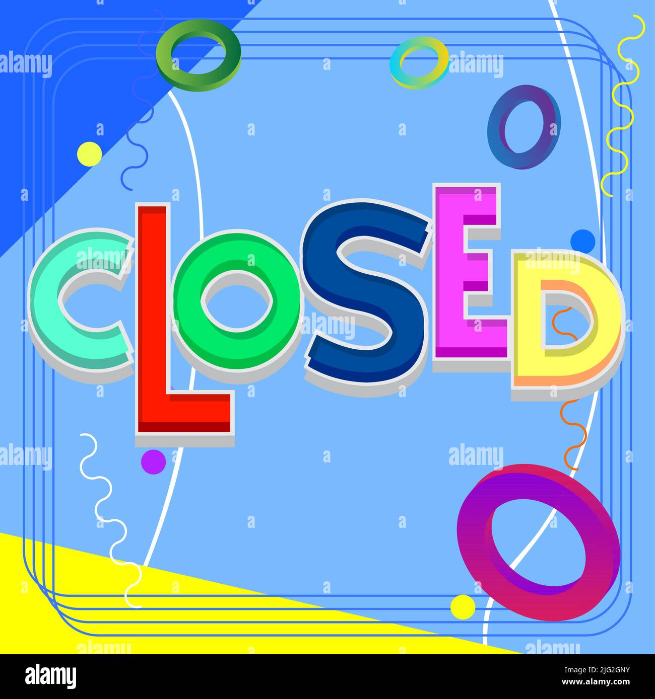 Closed. Word written with Children's font in cartoon style Stock Vector ...