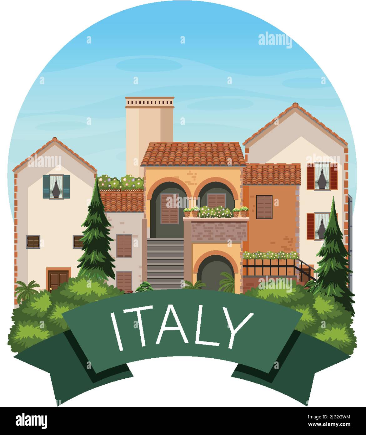Italy banner label with house buildings illustration Stock Vector Image ...