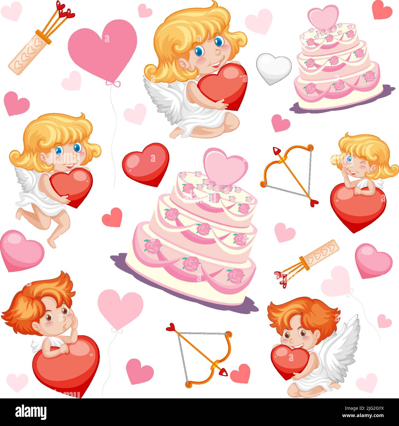 Little cupid and heart seamless pattern illustration Stock Vector Image ...