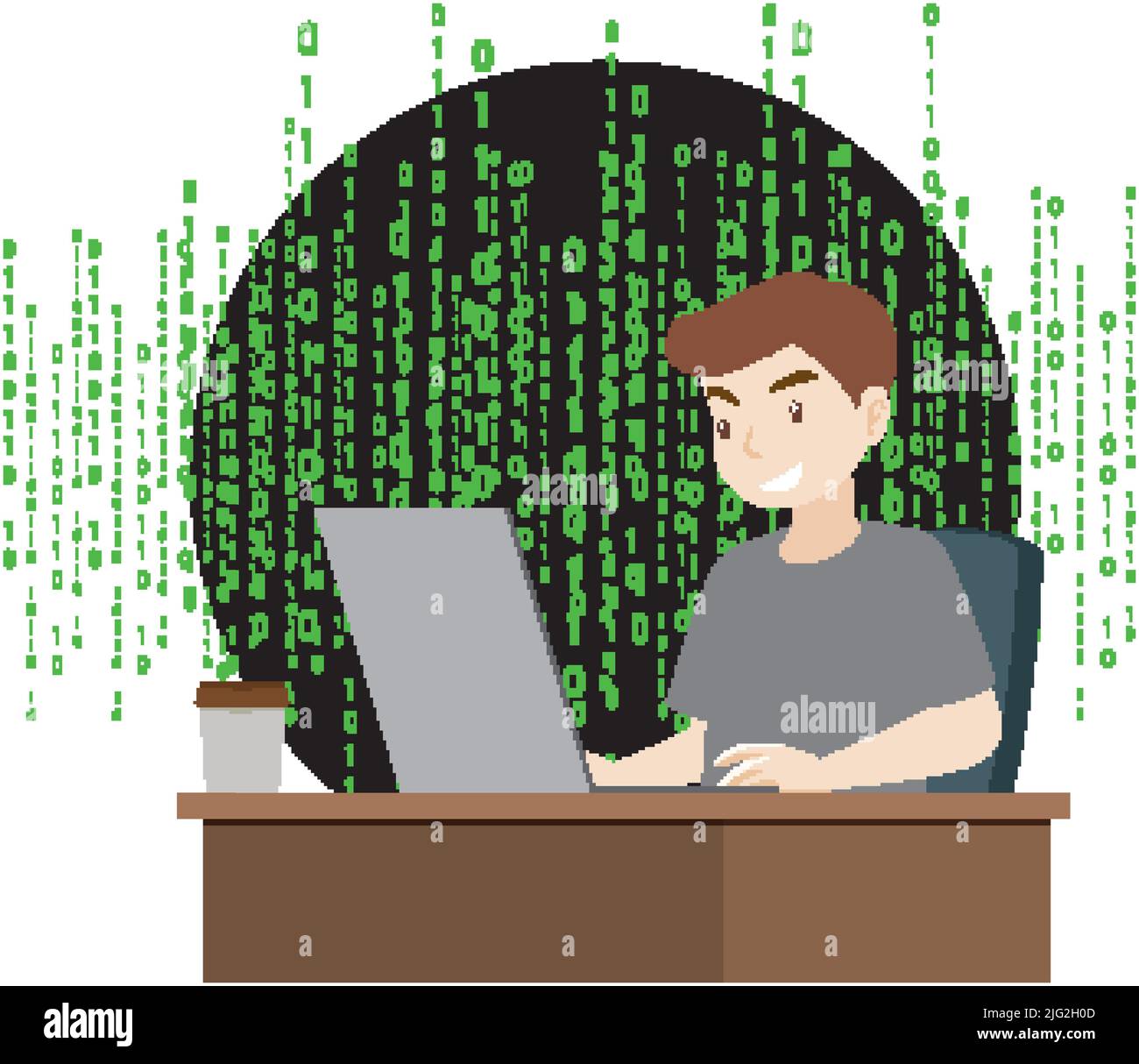 A man using laptop with binary code illustration Stock Vector Image ...
