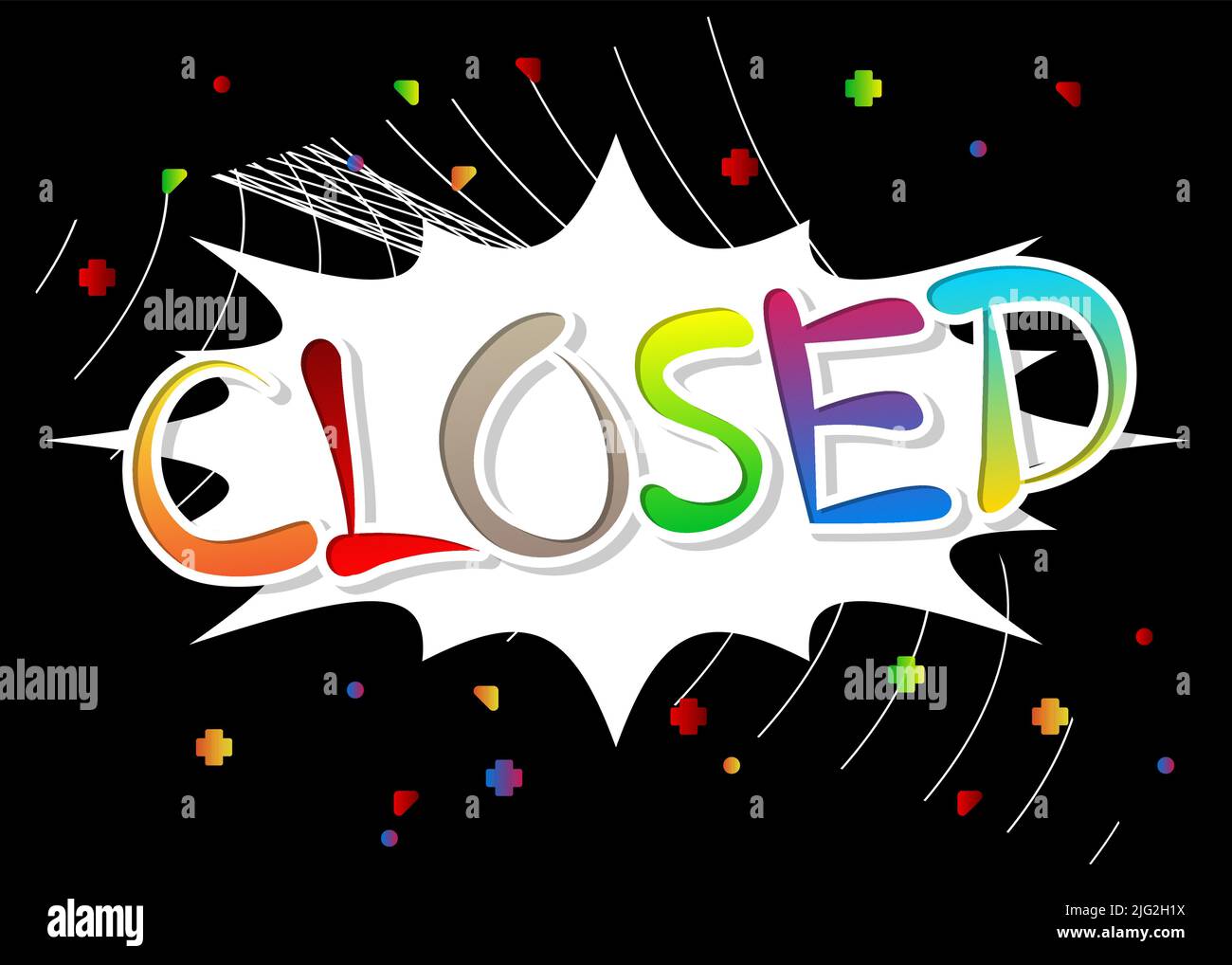 Closed. Word written with Children's font in cartoon style Stock Vector ...