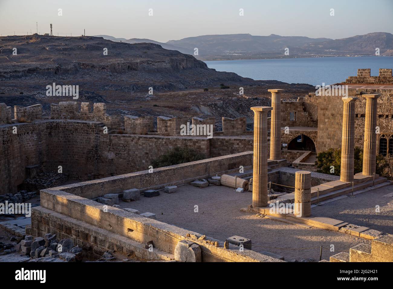 Sunlit Lindos Acropolis on Rhodes, Greece Stock Photo - Alamy