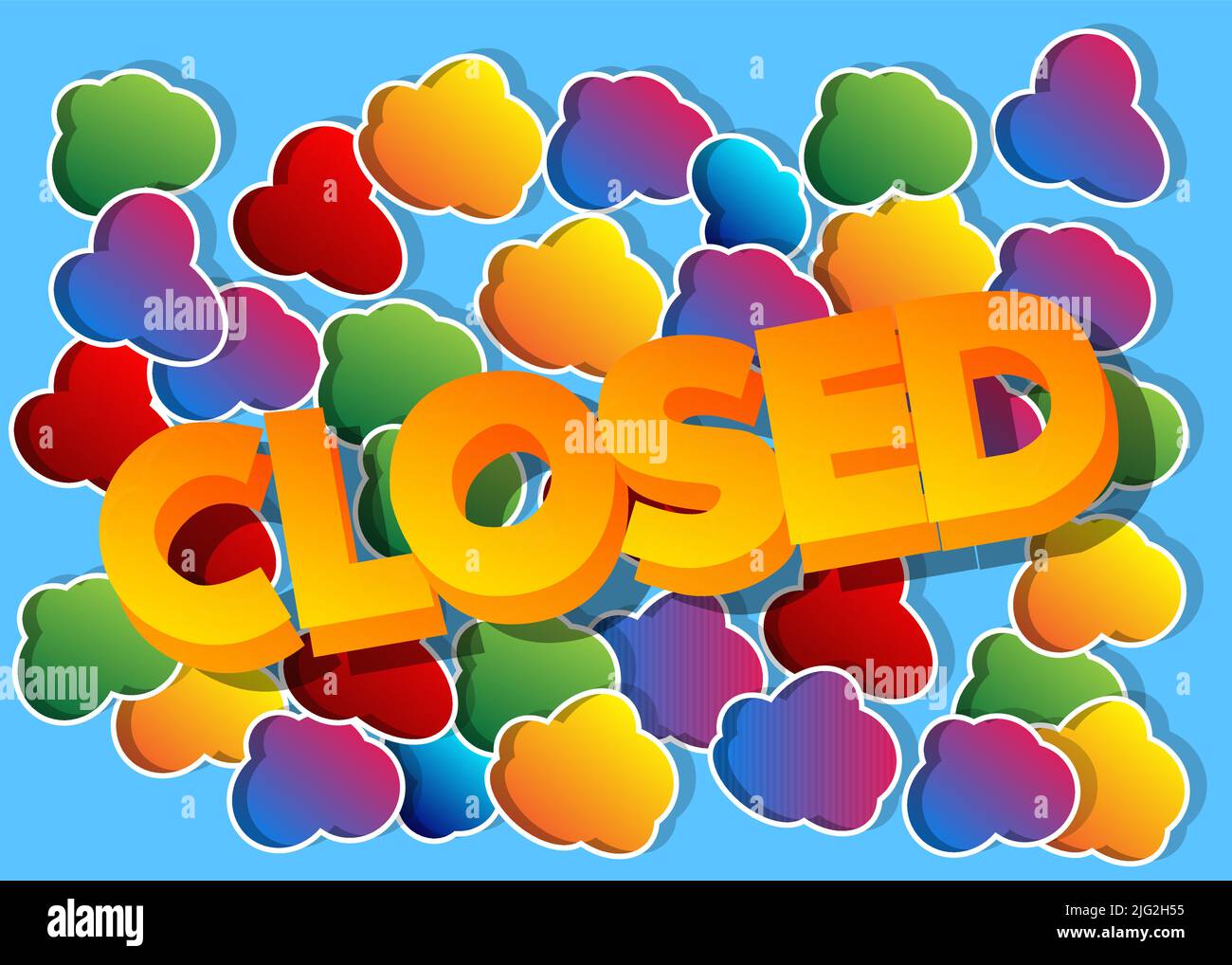 Closed. Word written with Children's font in cartoon style Stock Vector ...