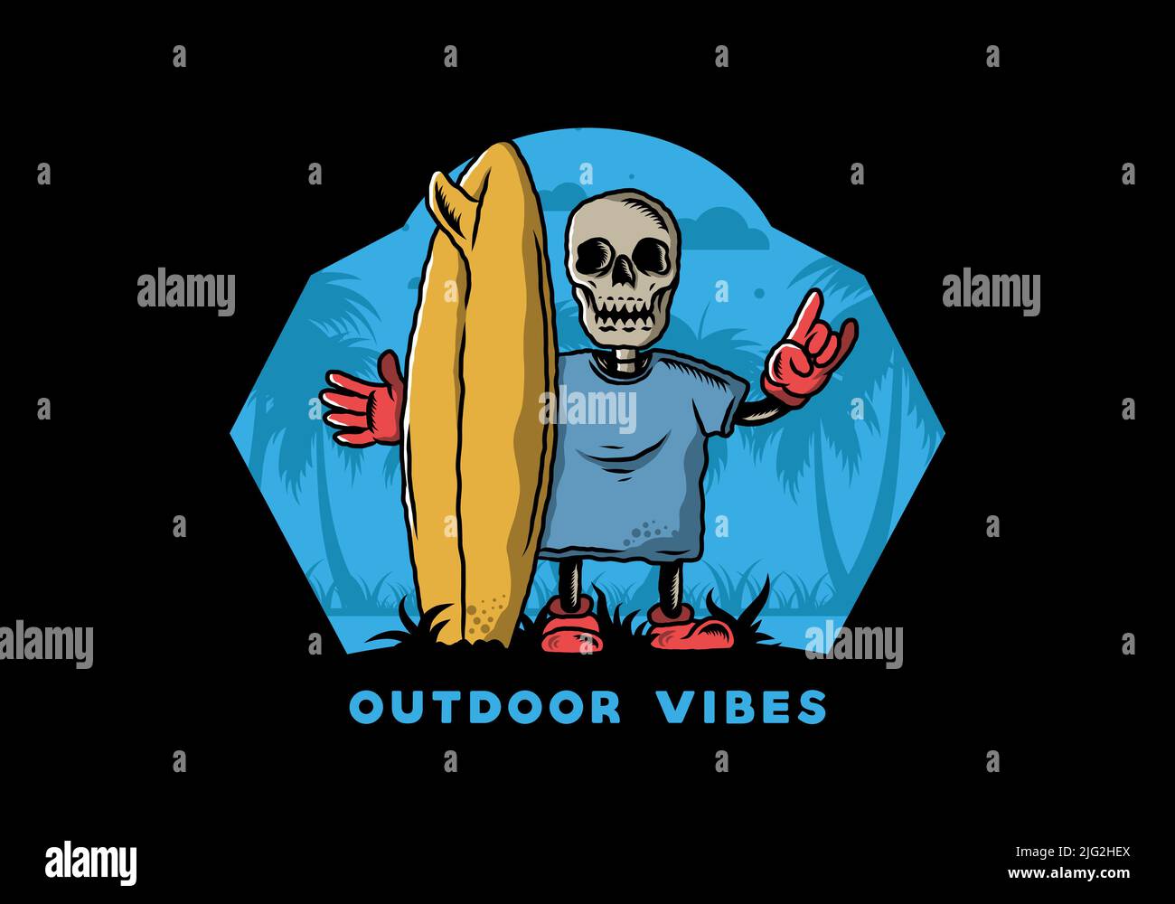 Illustration design of a little skull holding a surfing board Stock ...