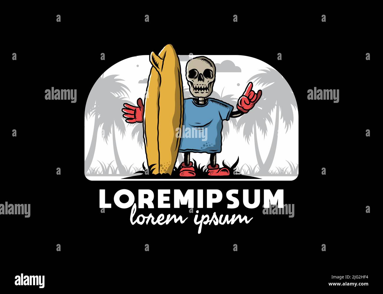 Illustration design of a little skull holding a surfing board Stock ...