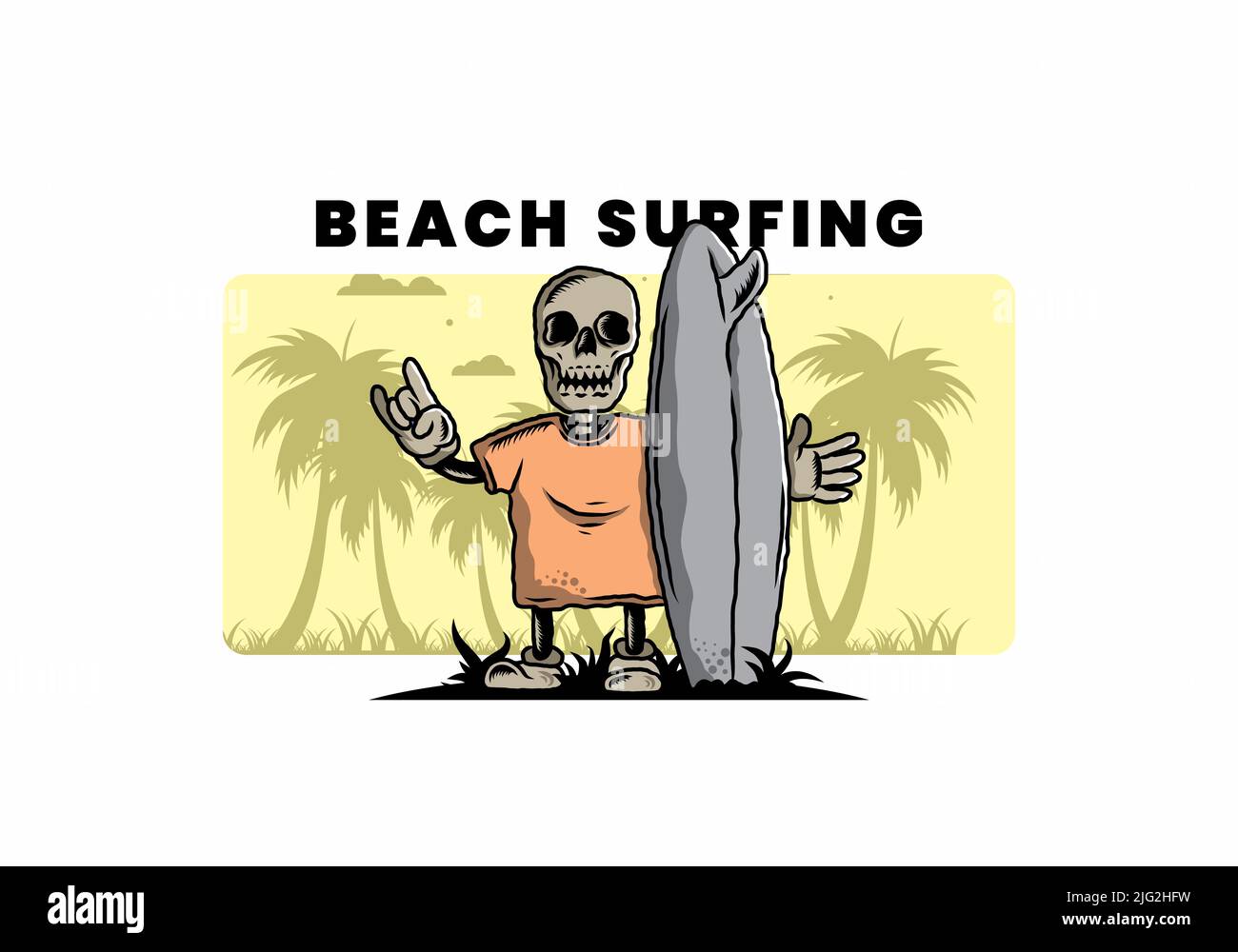 Illustration design of a little skull holding a surfing board Stock ...