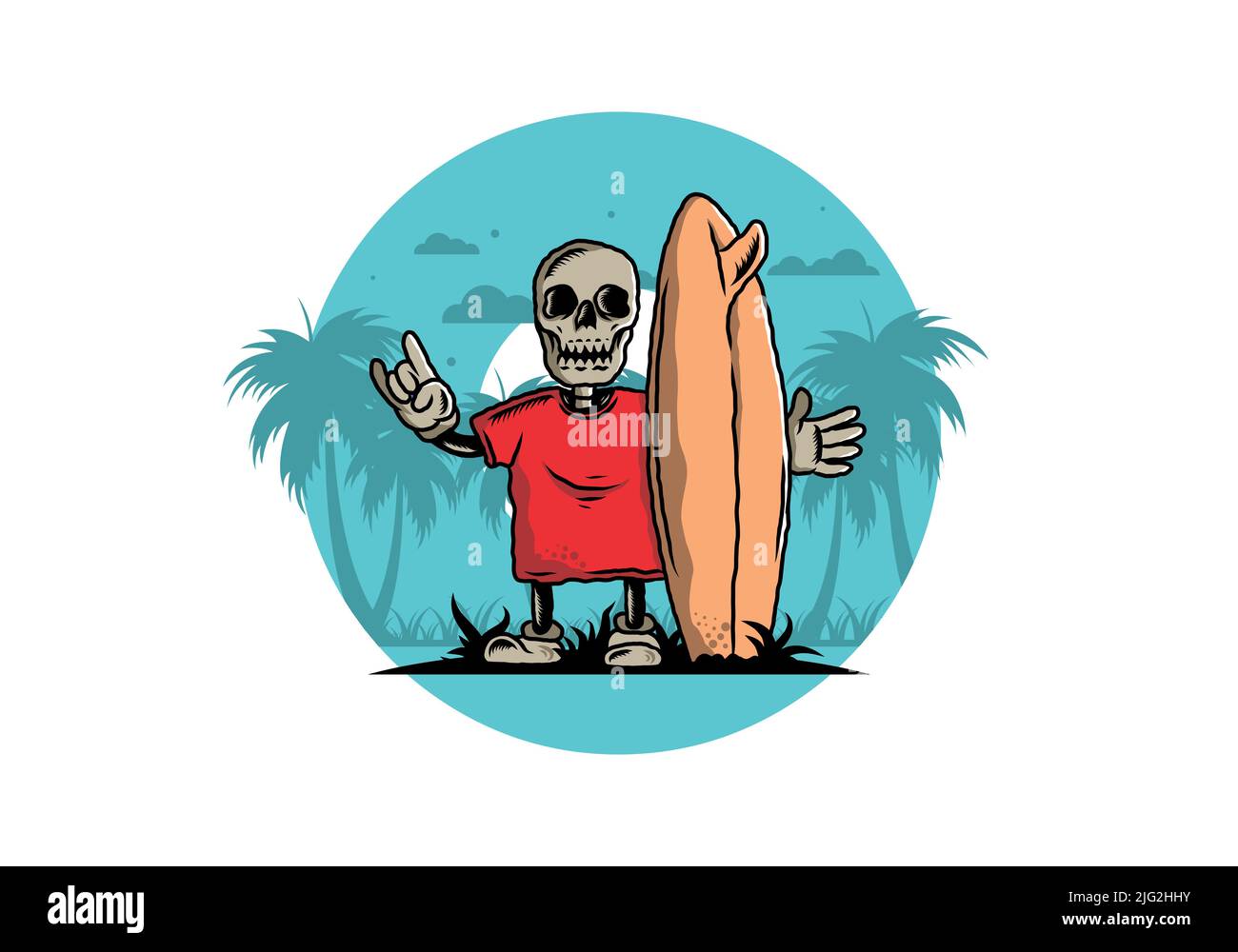 Skull surfing illustration Cut Out Stock Images & Pictures - Alamy