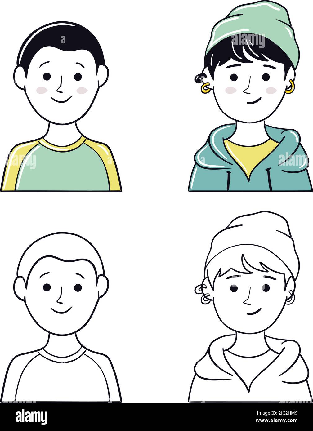 Minimal Face Boy. Simple male character face or profile in outline and ...