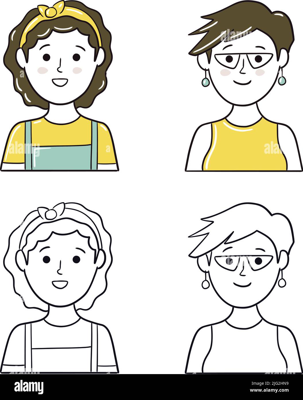 Minimal Face Girl. Simple female character face or profile in outline ...