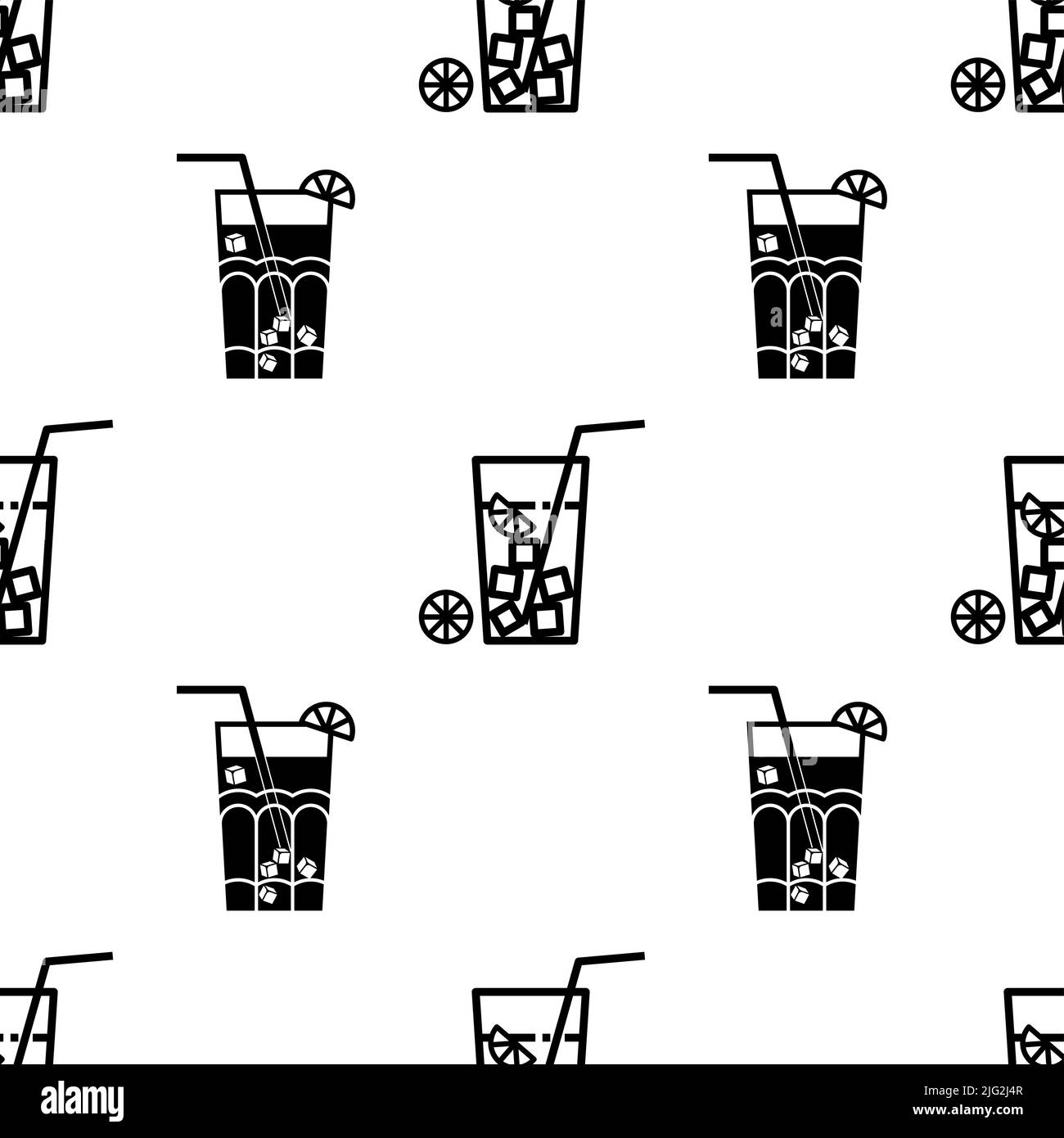 Iced Tea Icon Seamless Pattern Ice Tea Icon Flavored Chilled Water Tea In Glass Vector Art