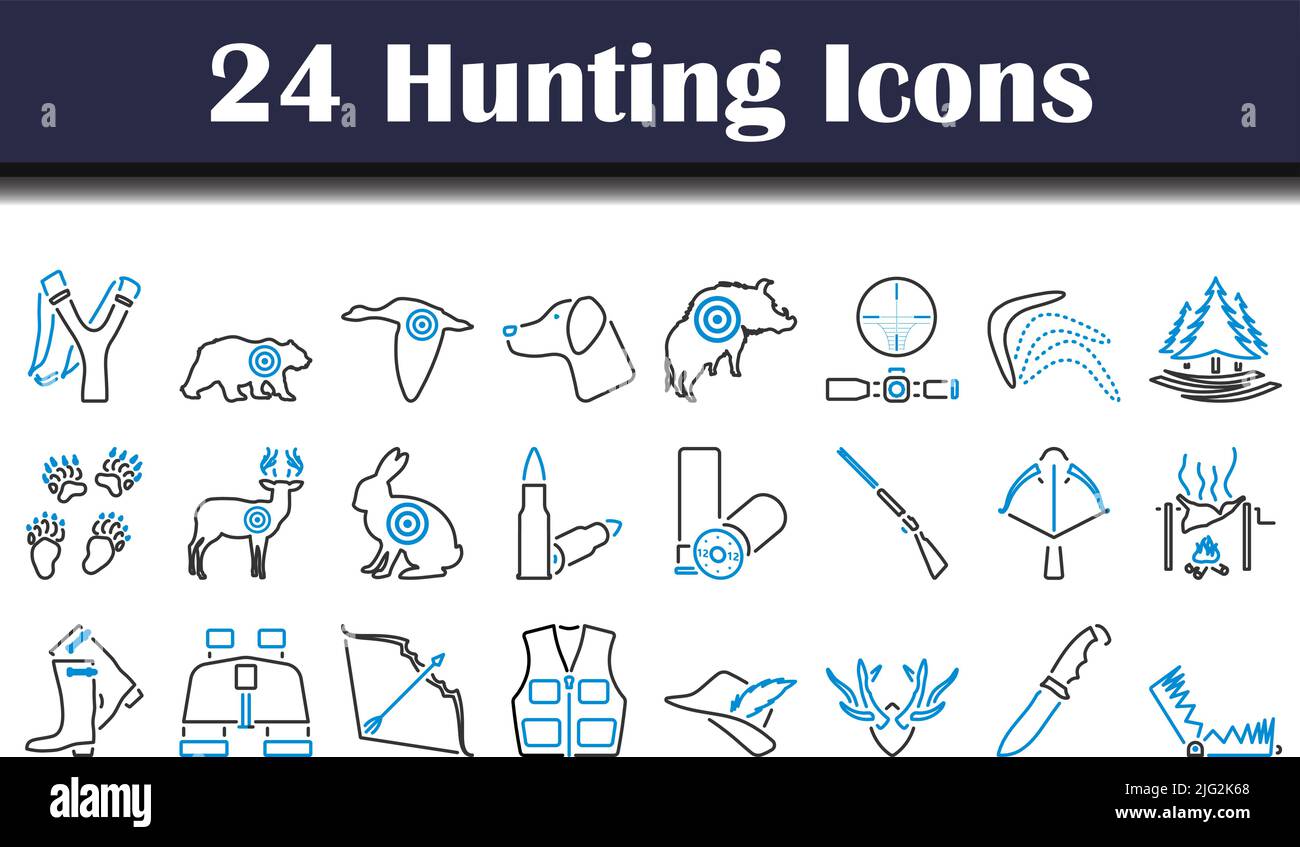Hunting Icon Set. Editable Bold Outline With Color Fill Design. Vector ...