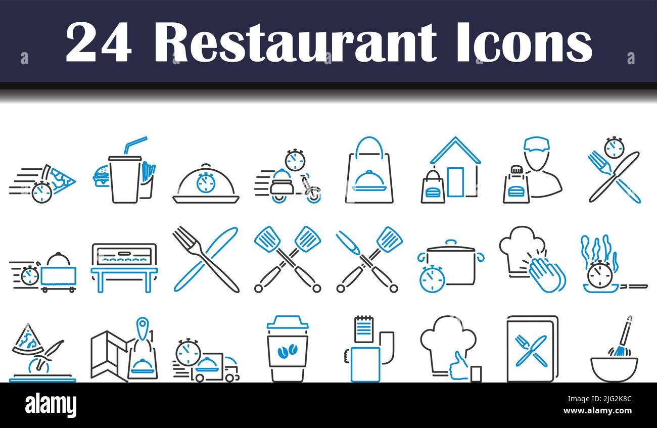 Restaurant Icon Set. Editable Bold Outline With Color Fill Design ...