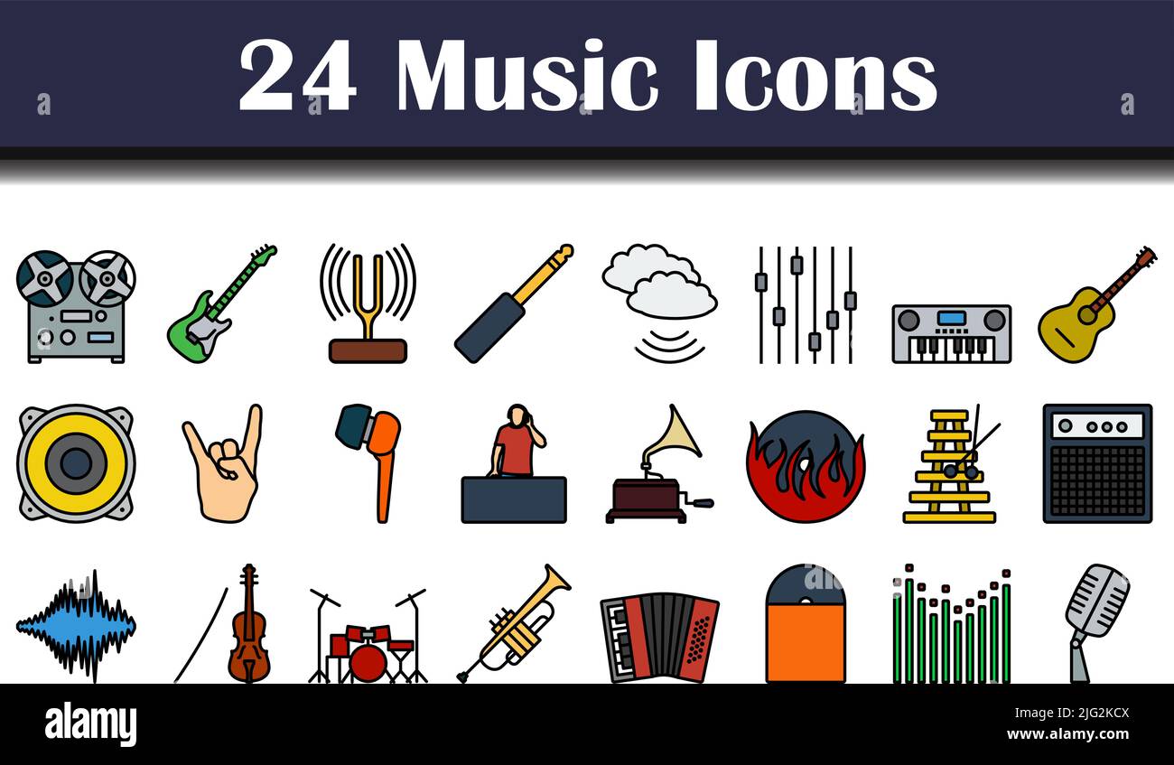 Music Icon Set. Editable Bold Outline With Color Fill Design. Vector ...