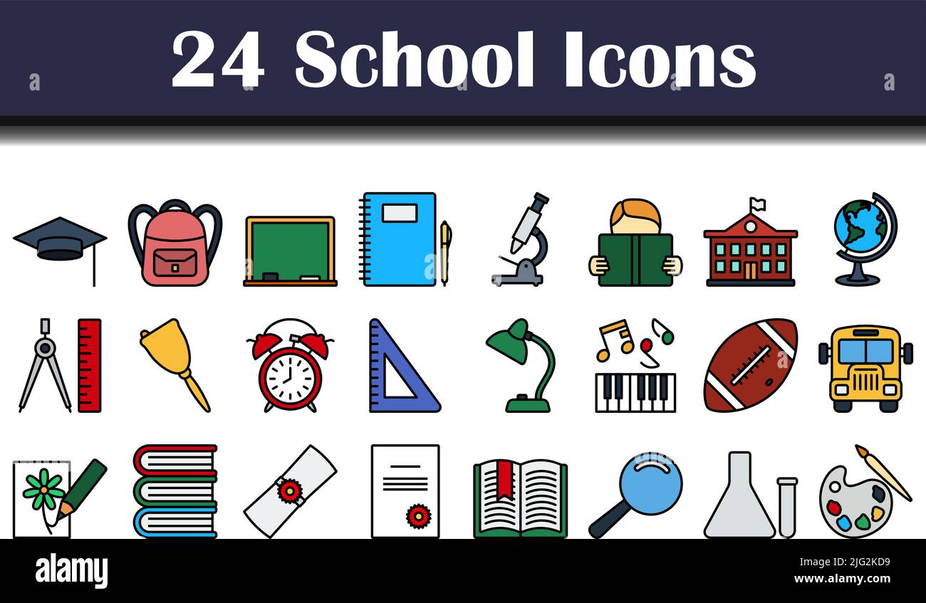 School Icon Set. Editable Bold Outline With Color Fill Design. Vector ...