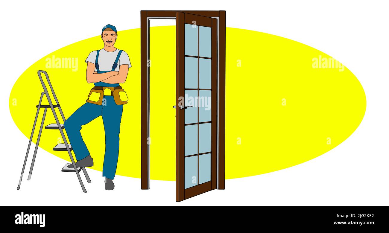 Locksmith Door Repair Fix Or Install Lock Black Line Pencil Drawing ...