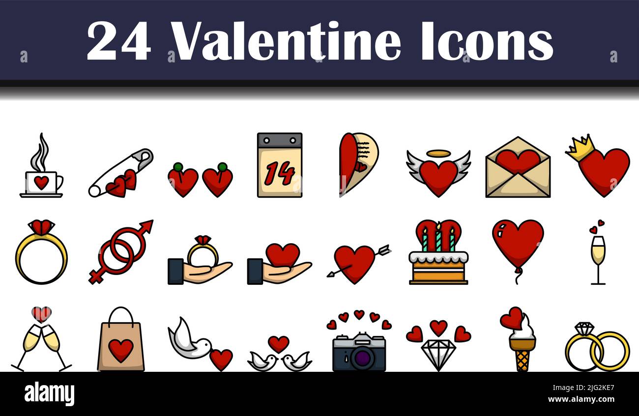 Valentine Icon Set. Editable Bold Outline With Color Fill Design ...