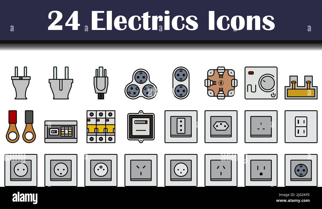 Electrics Icon Set. Editable Bold Outline With Color Fill Design ...